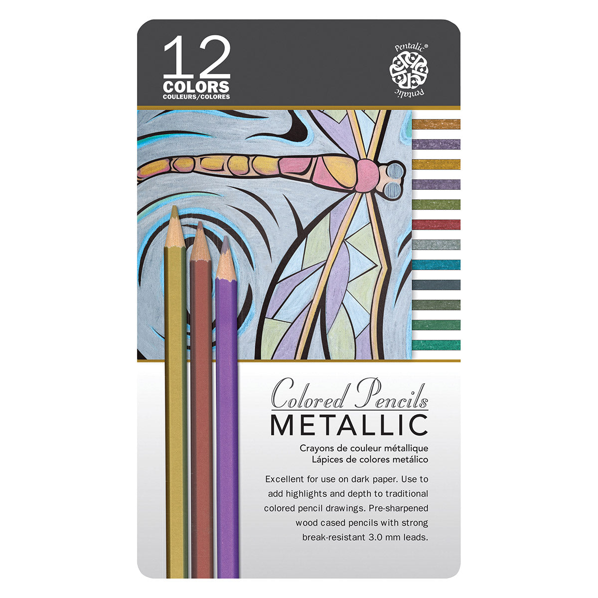 PTL-897412 | Pentalic Metallic Colored Pencils 12 Color Tin Set